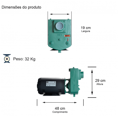 Bomba THEBE com Motor WEG Trifásica AEX-1 2CV 220/380V
